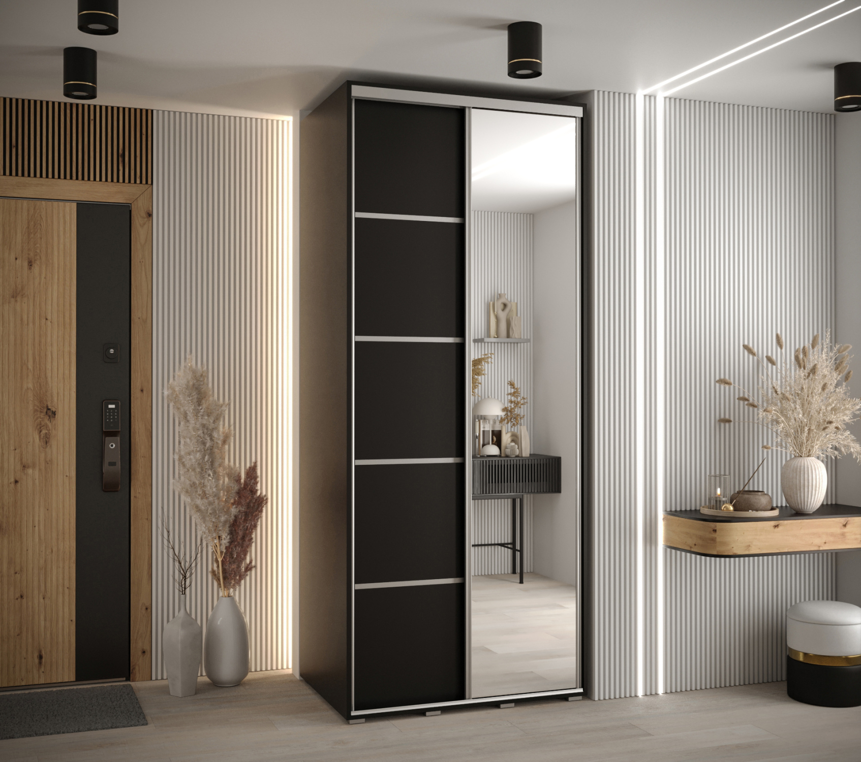 ASIRI 5 gardróbszekrény - 110/60 cm, fekete / ezüst