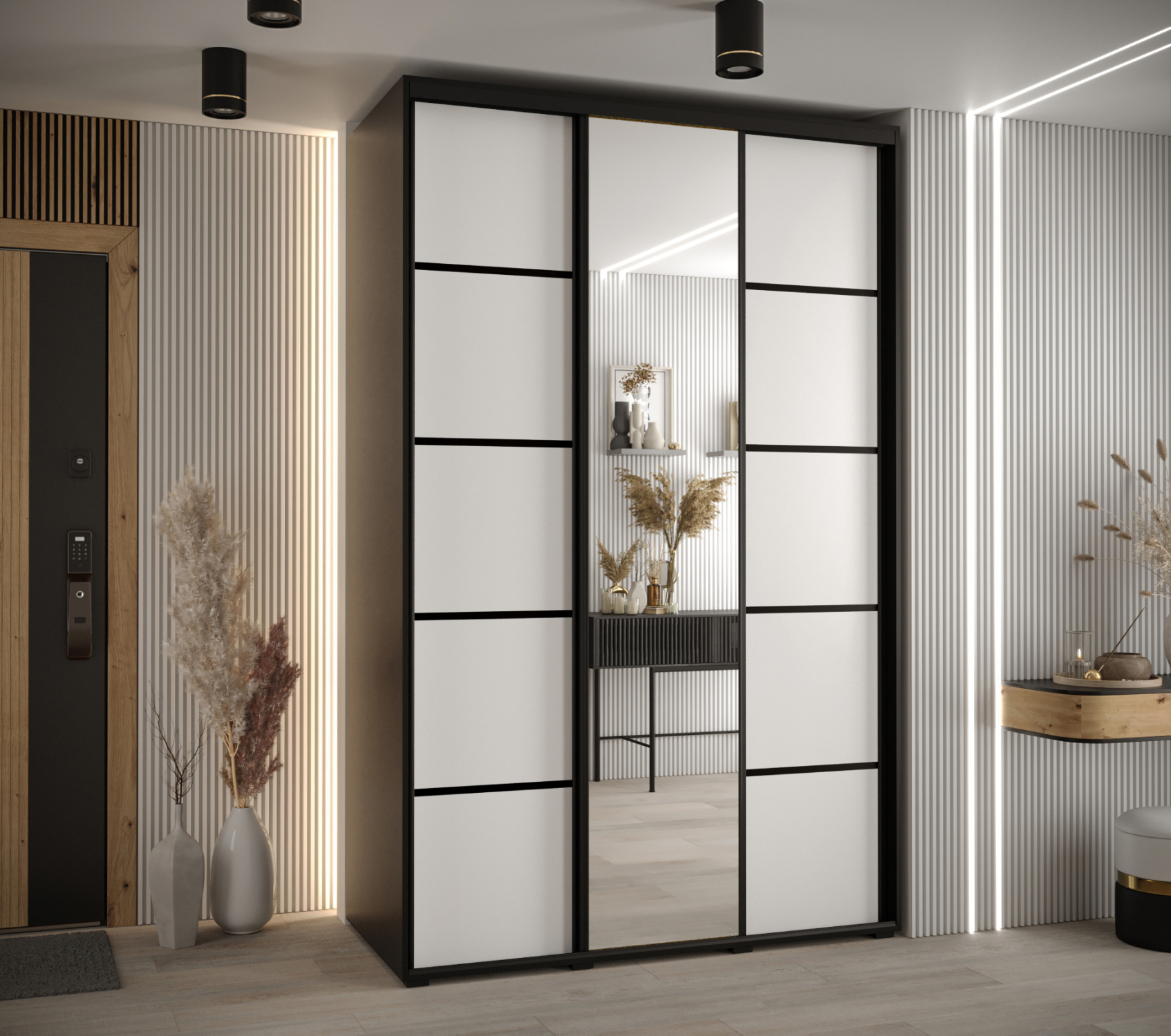 ASIRI 5 gardróbszekrény - 150/60 cm, fekete / fehér / fekete