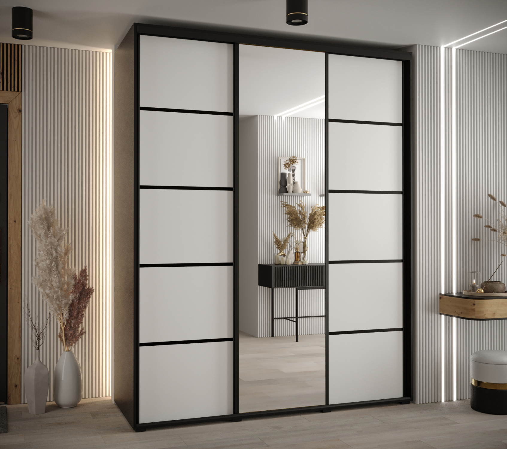 ASIRI 5 gardróbszekrény - 190/60 cm, fekete / fehér / fekete